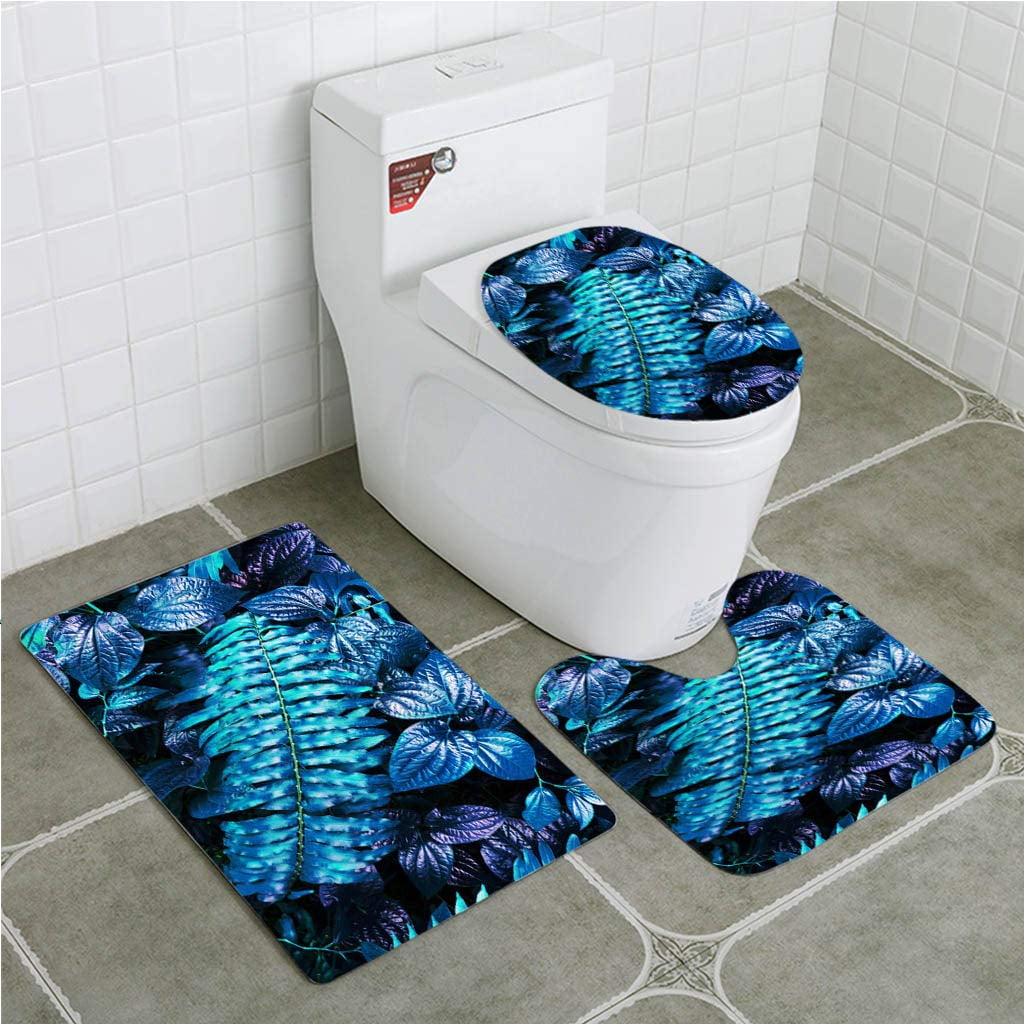 GOHAO Tropical Blue Leaf Glow in Dark 3 Piece Bathroom Rugs Set Bath ...