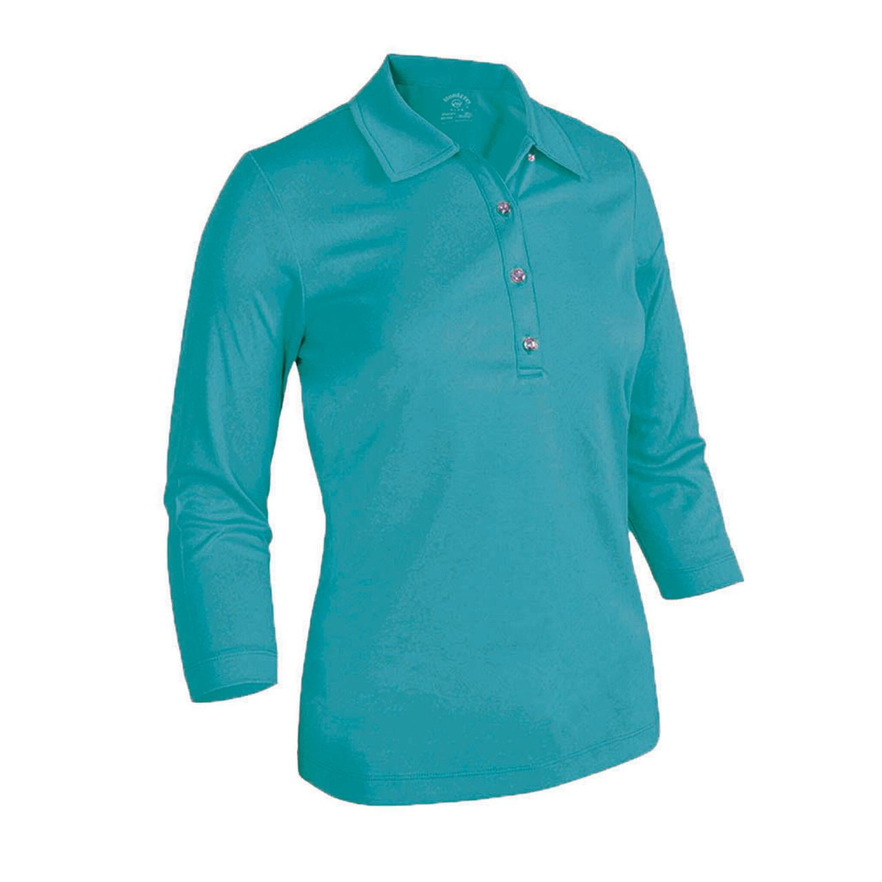 Monterey Club Women's Floral Emboss Texture 3/4 Sleeve Golf Polo Shirt ...