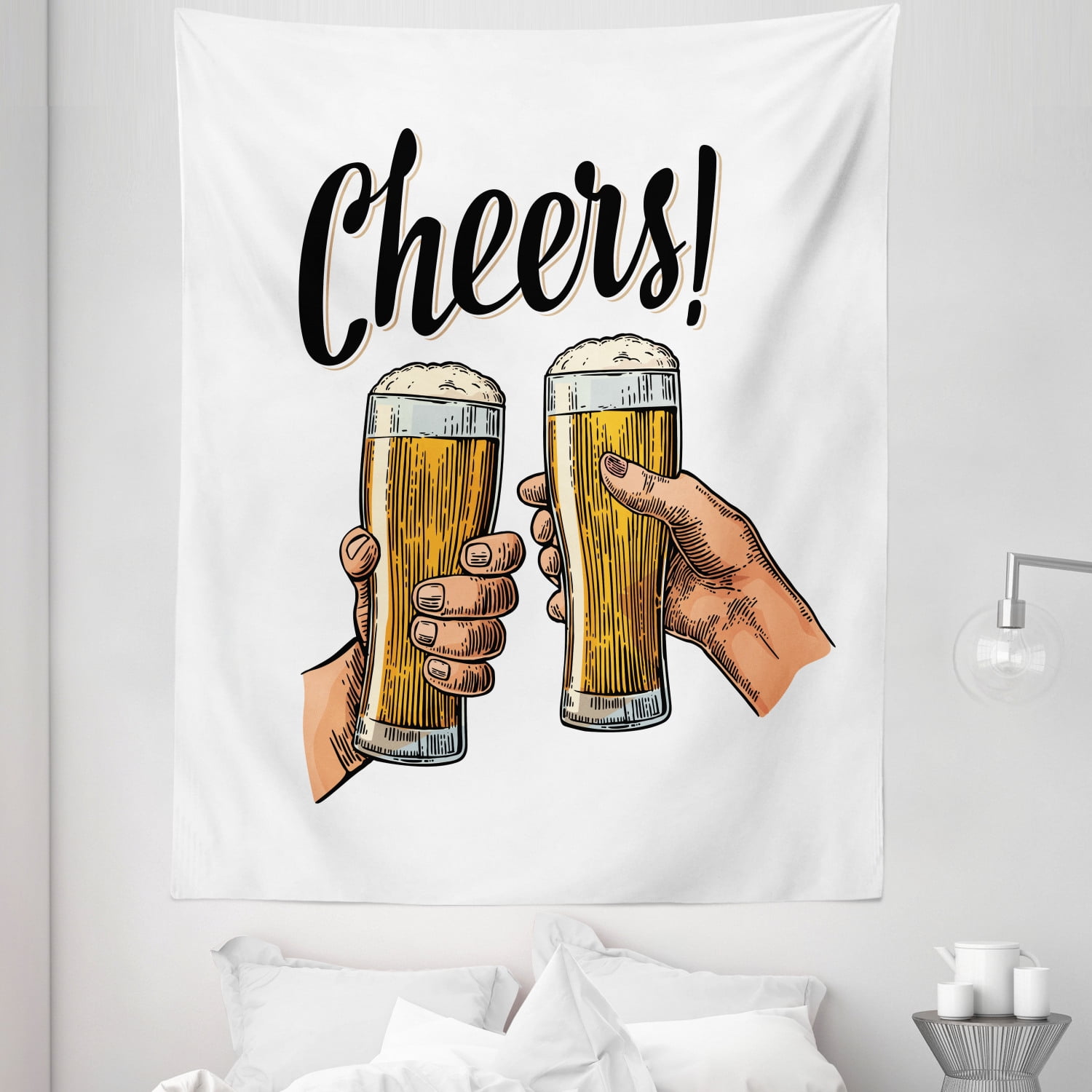 Alcohol Tapestry, Female and Male Hands Holding and Clinking with 2 ...