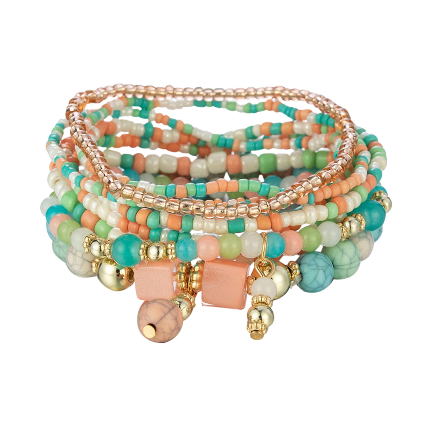 duhgbne fashion stackable bead bracelets ladies mens stretch multilayer ...