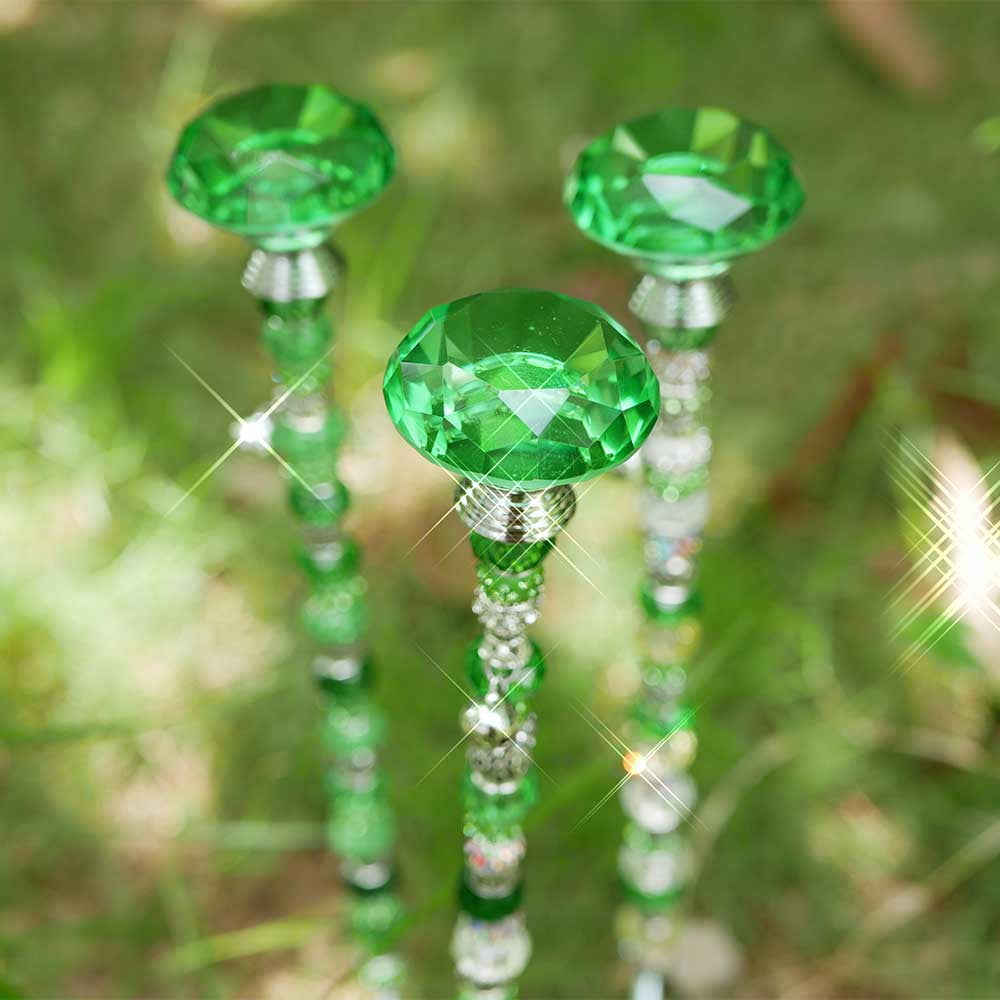 7" Green Diamond Beaded Garden Stake 1PC Fairy Wand Decorative Plant ...