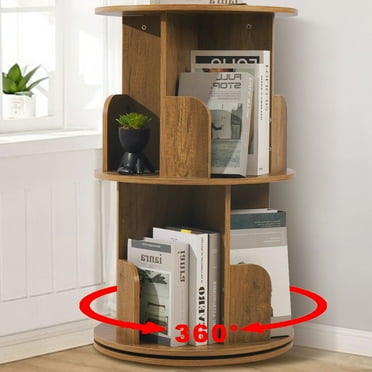 Oneinmil 4 Tier Revolving Metal & Wooden Bookshelf, 360° Spinning ...