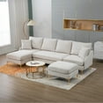 Beige U-Shape Sectional Sofa, 4-Seat with Chaise Lounge, Ottoman, Reversible Chaise, Golden Legs ...