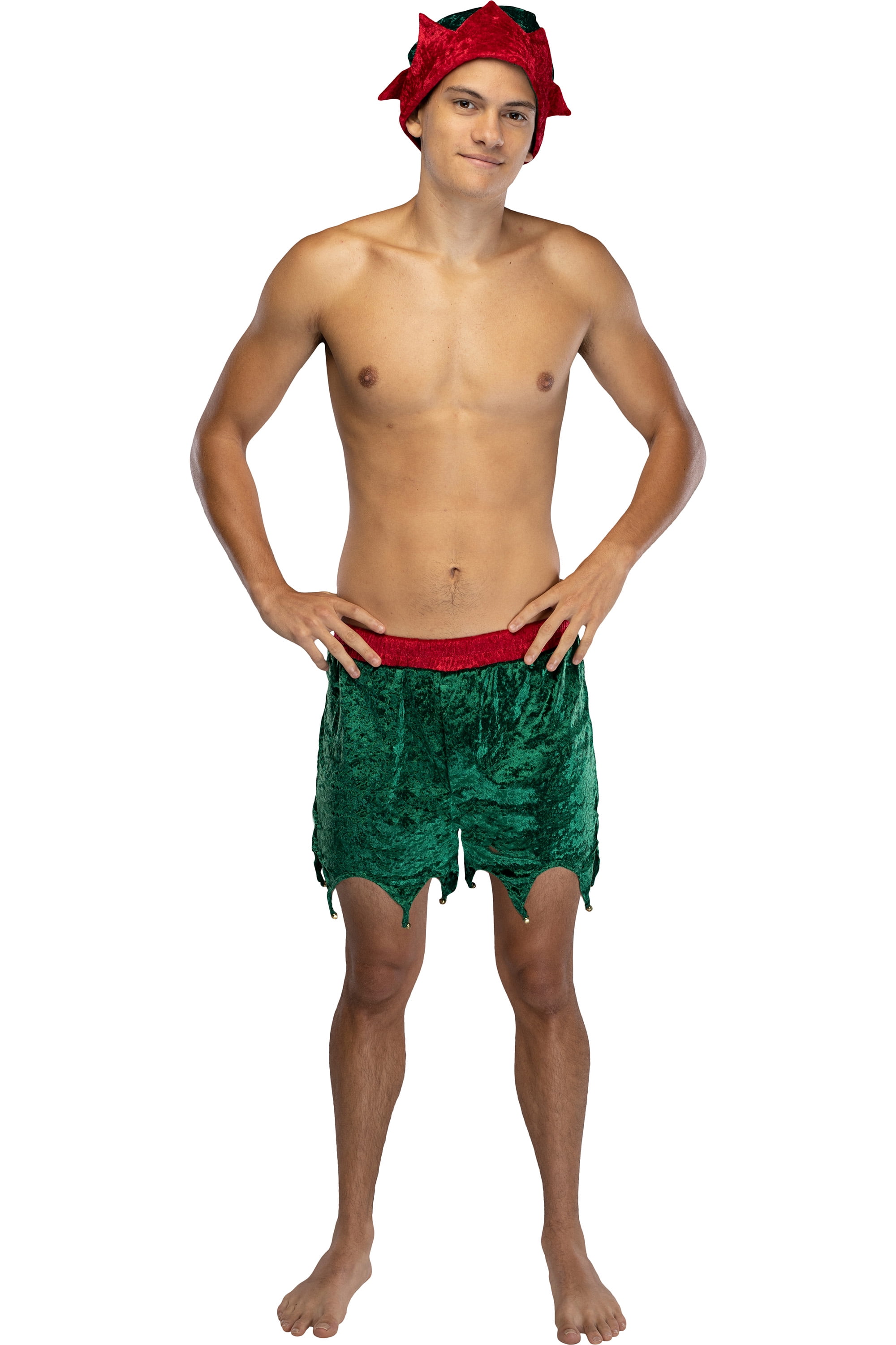 Mens' Elf Boxer Shorts w/ Hat Crushed Velvet Underwear (Medium ...