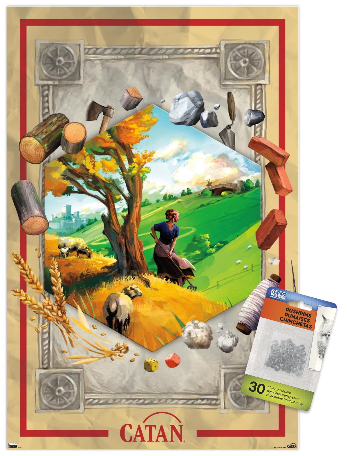 CATAN - Settlement Wall Poster with Pushpins, 14.725" x 22.375 ...
