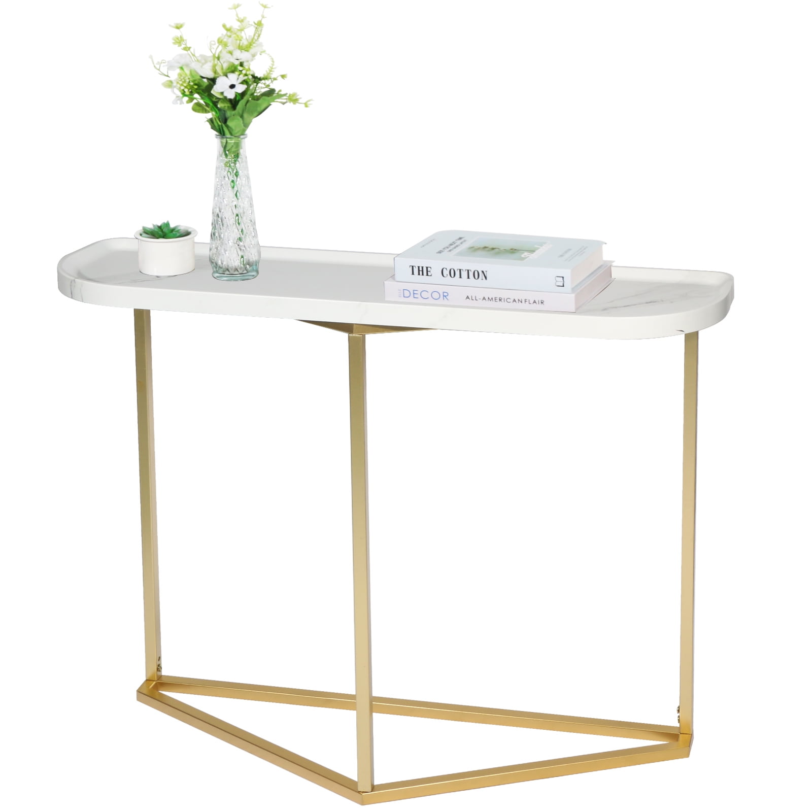 Mxfurhawa Console Table Triangle Sofa Tables for Entryway, White Faux ...