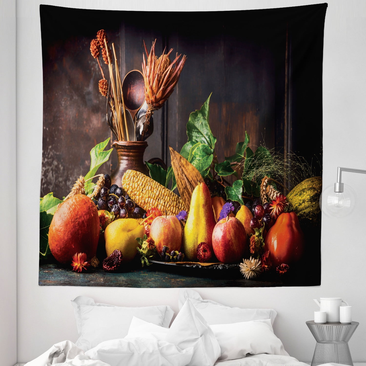 Food Tapestry, Fall Season Fruits and Vegetables Rustic Themed Harvest ...