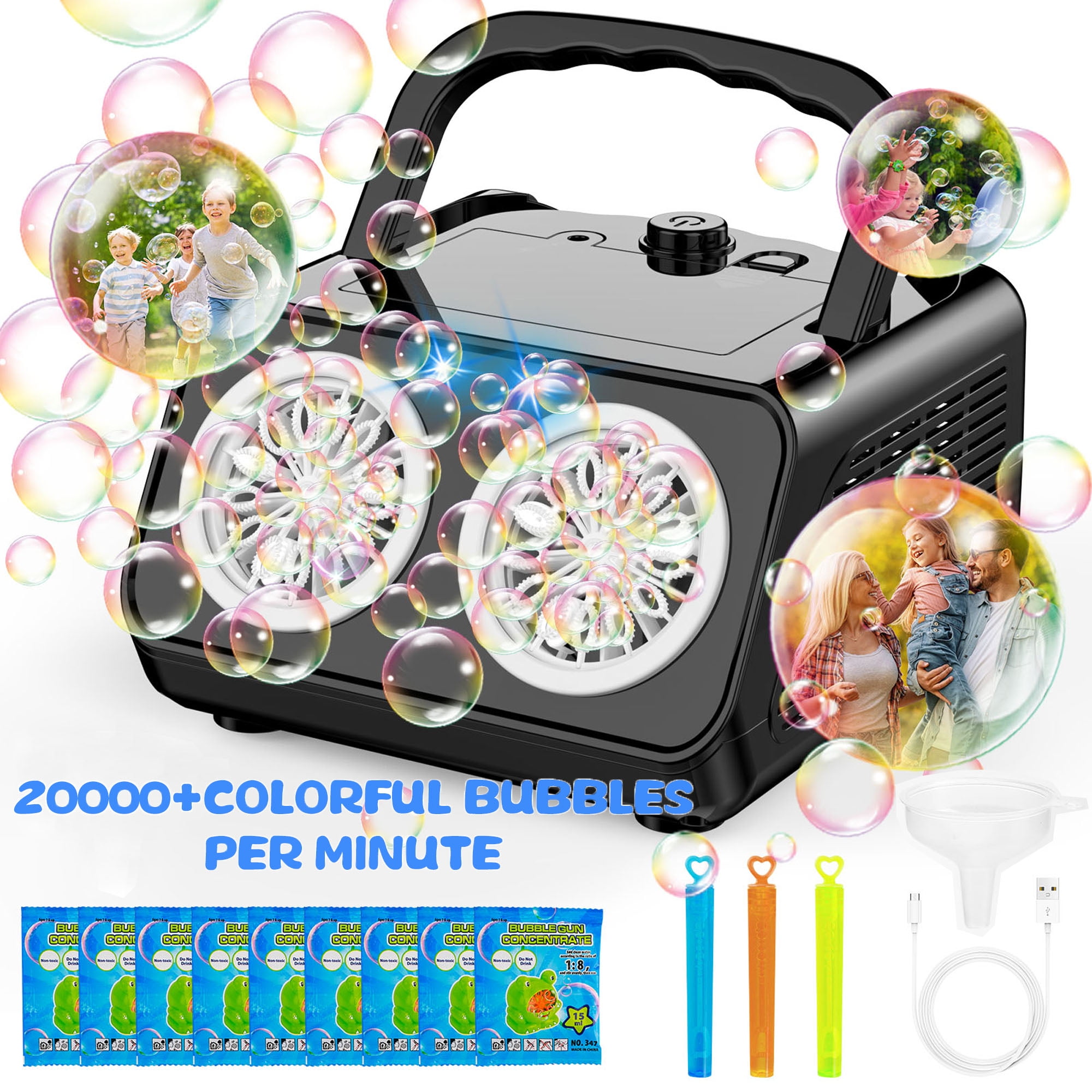 DODOING Bubble Machine, 20000+ Bubbles Per Minute Bubbles for Kids Upgrade Bubble Maker Operated ...