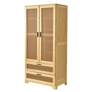 Better Home Products Stylish Pine Wood Closet with Rattan Doors and Two ...