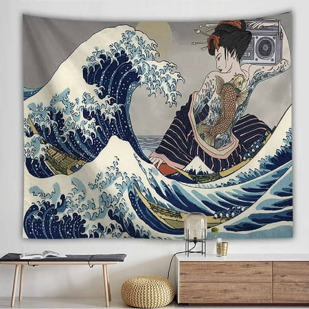 Japanese Wave Tapestry Wall Hang ng Great Wave Kanagawa w th Kabuk ...