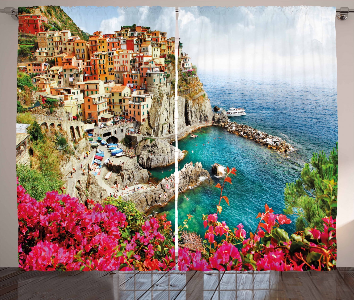 Italy Curtains 2 Panels Set, Monarola Antique Village in Cinque Terre ...