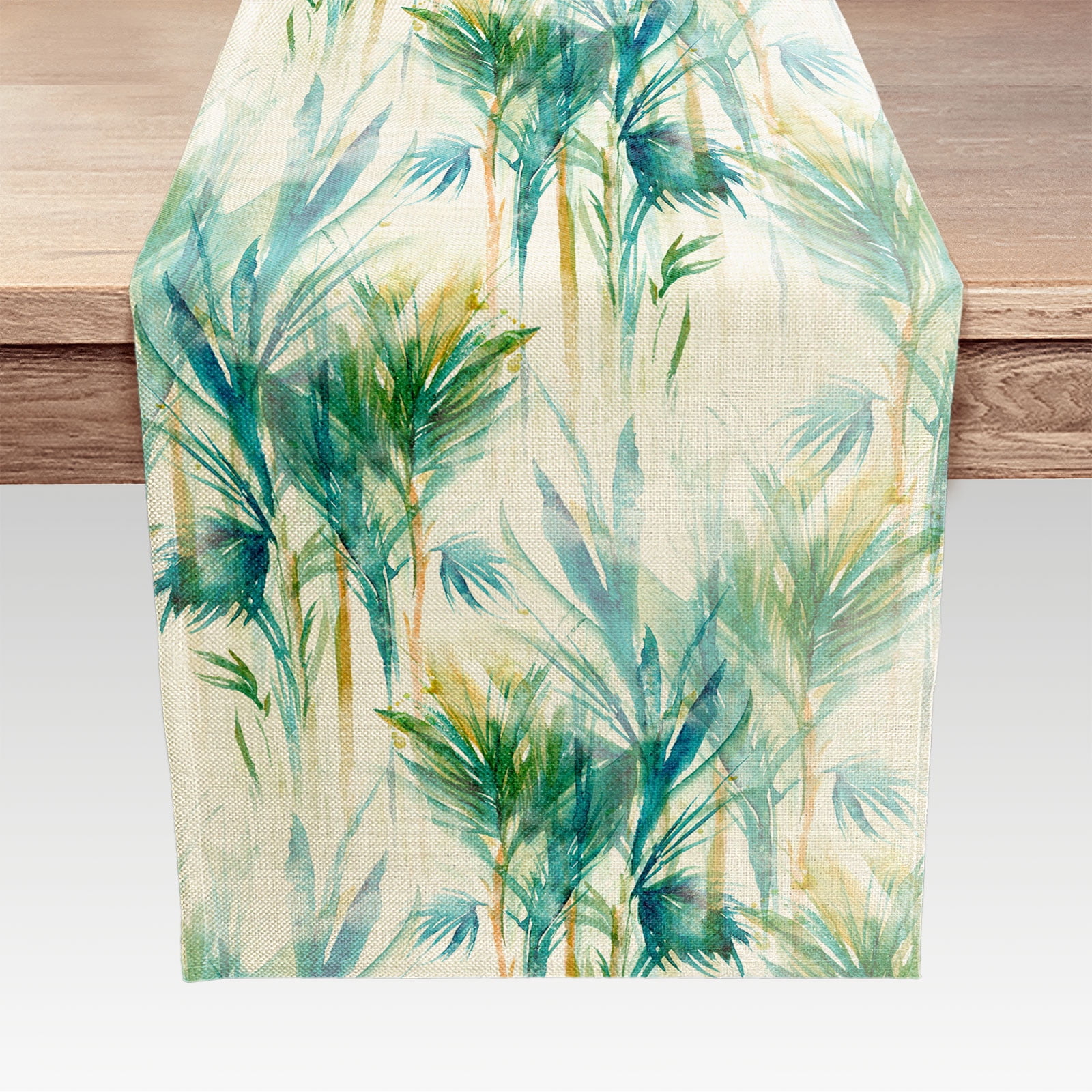 Watercolor Tropical Plant Leaves Table Runner, Table Runners for Dining ...