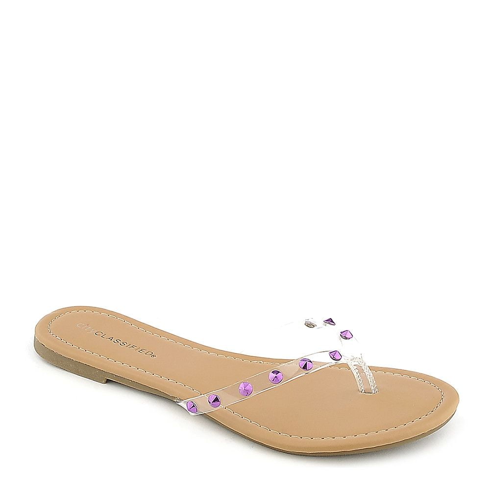 City Classified Clear Purple Studded Thong Flip Flop Sandals - Walmart.com