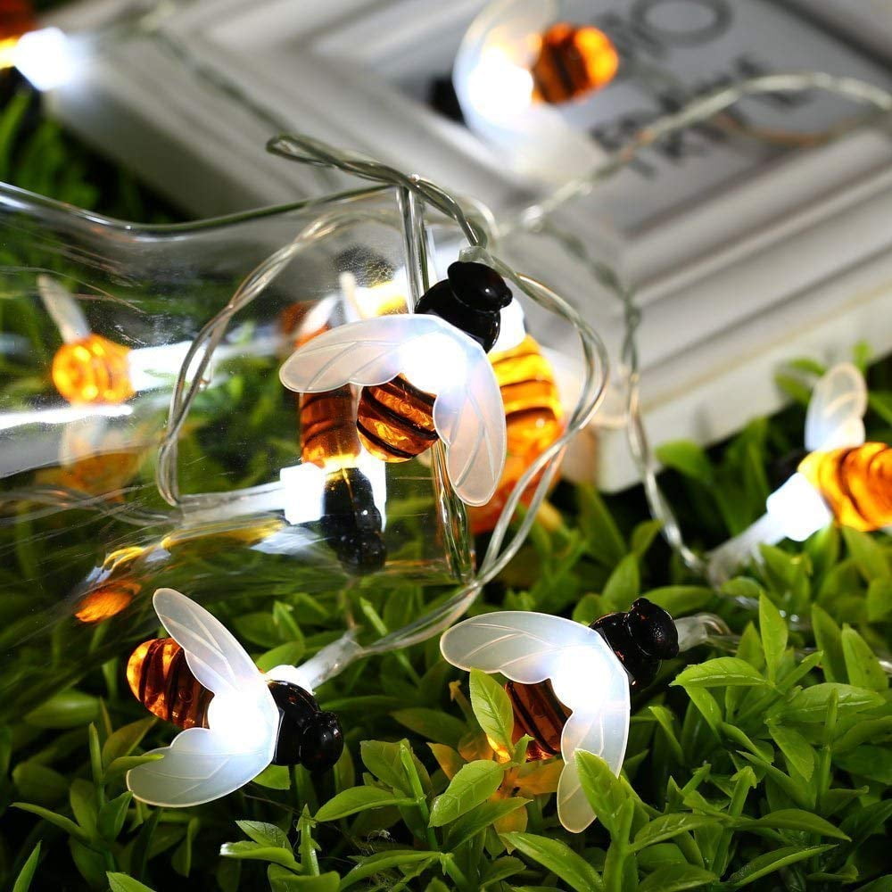 LINLIN Solar Honey Bee String Lights,LED Bumble Bee Fairy Lights ...
