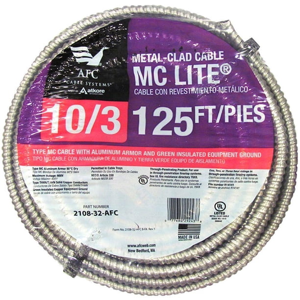 10/3 x 125 ft. Solid MC Lite Cable (D) - Walmart.com - Walmart.com