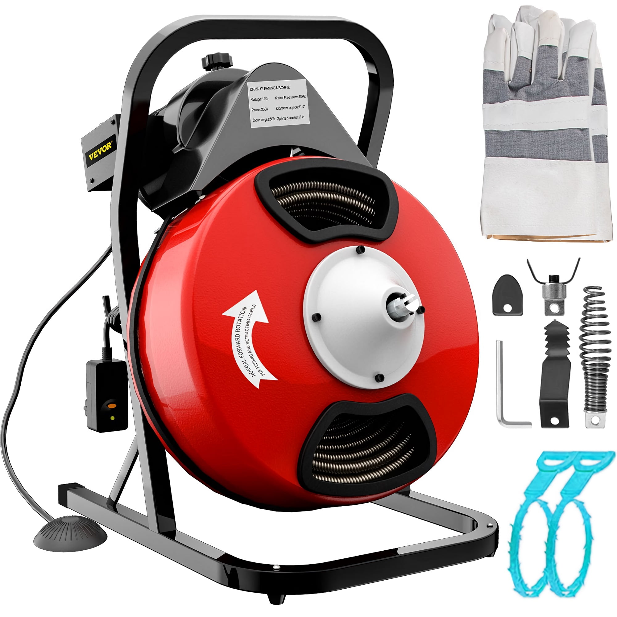 Drain Cleaner Machine, 50FT x 1/2 Inch Electric Drain Auger with 4 ...