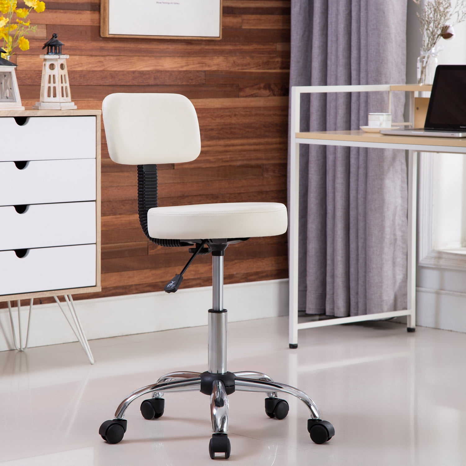 Height Adjustable Drafting Stool with Wheels and Backrest, Space-Saving ...
