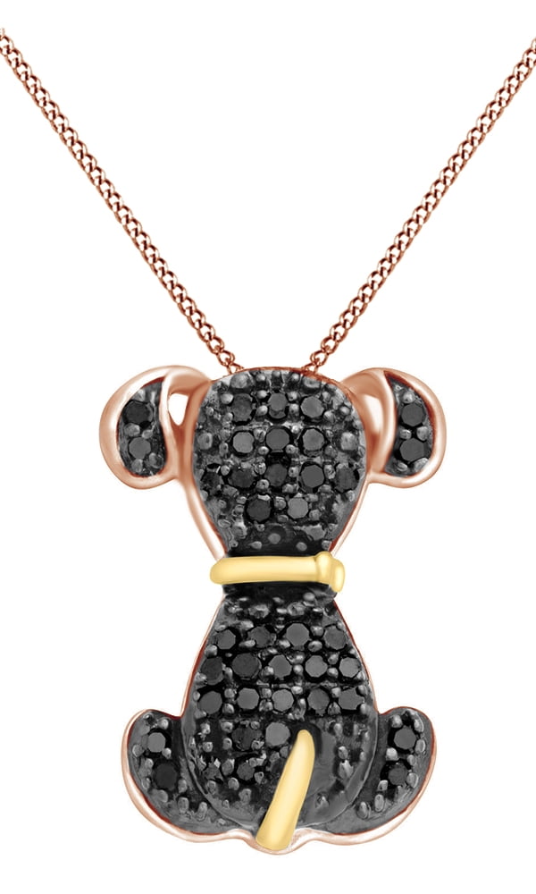 Black Natural Diamond Dog Pendant in 14k Rose Gold Over Sterling Silver ...