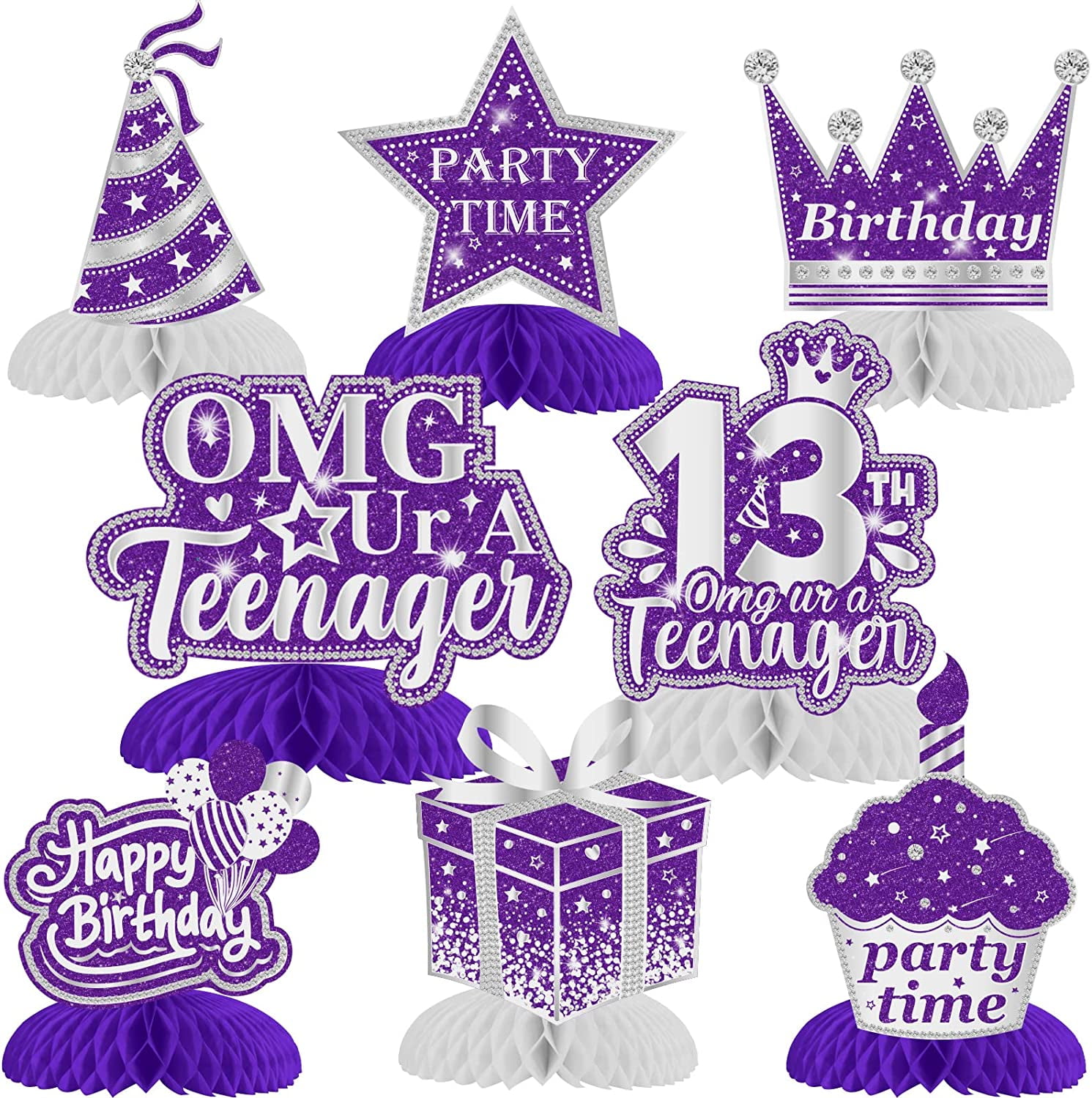 13th Birthday Decorations Table Centerpieces, 8 Pieces Purple Silver ...