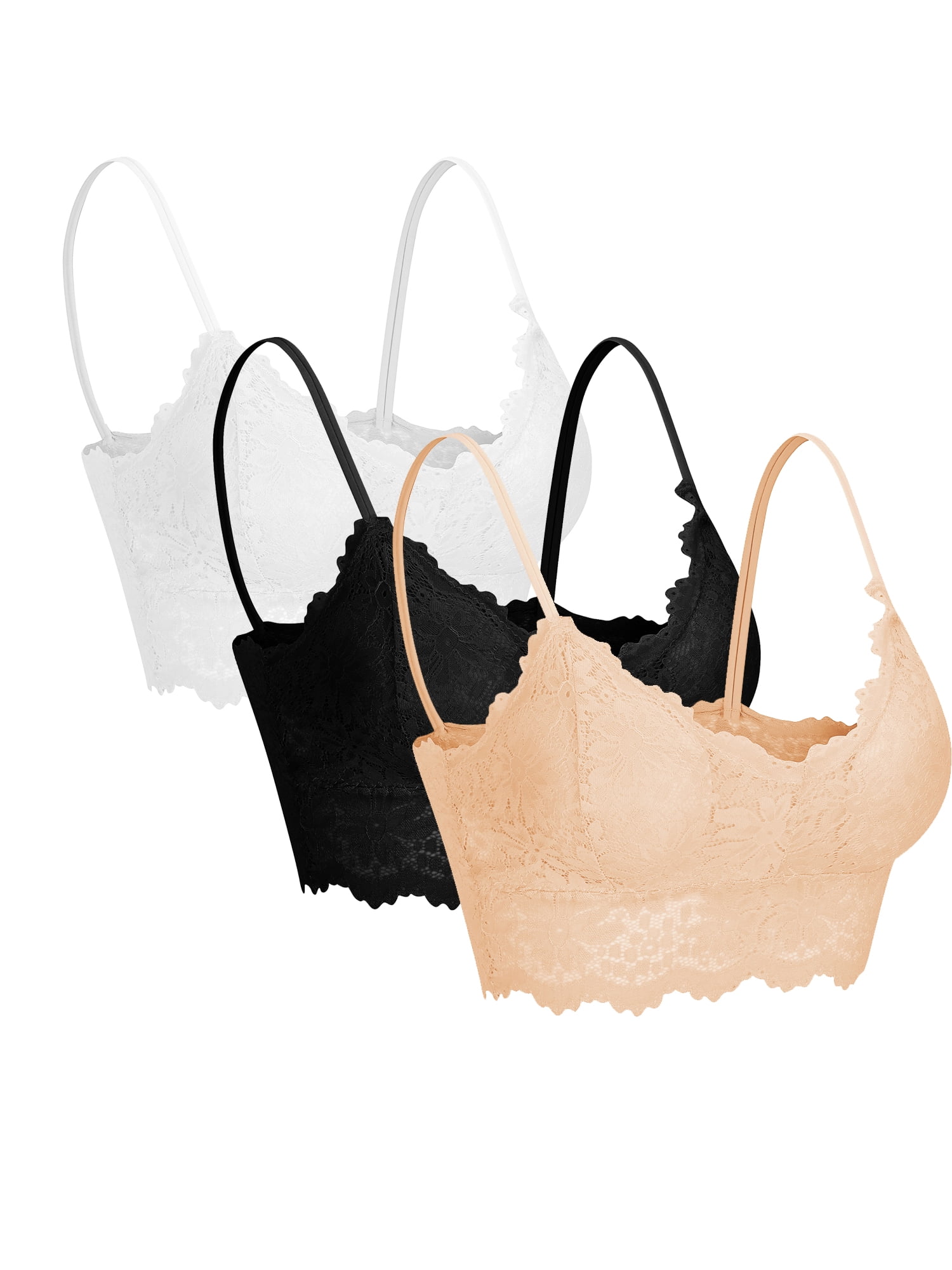 Shcke 3 Pack Women Lace Bralette Removable Padded Bra Bustier Lace