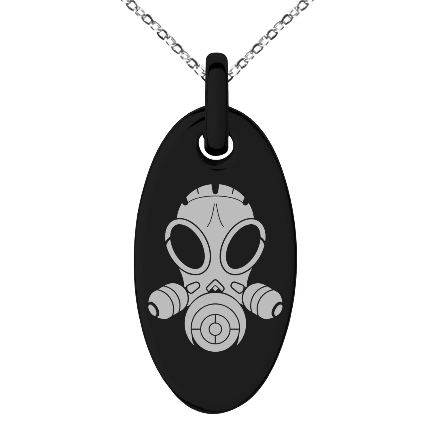 Stainless Steel Biohazard Gas Mask Engraved Small Oval Charm Pendant ...