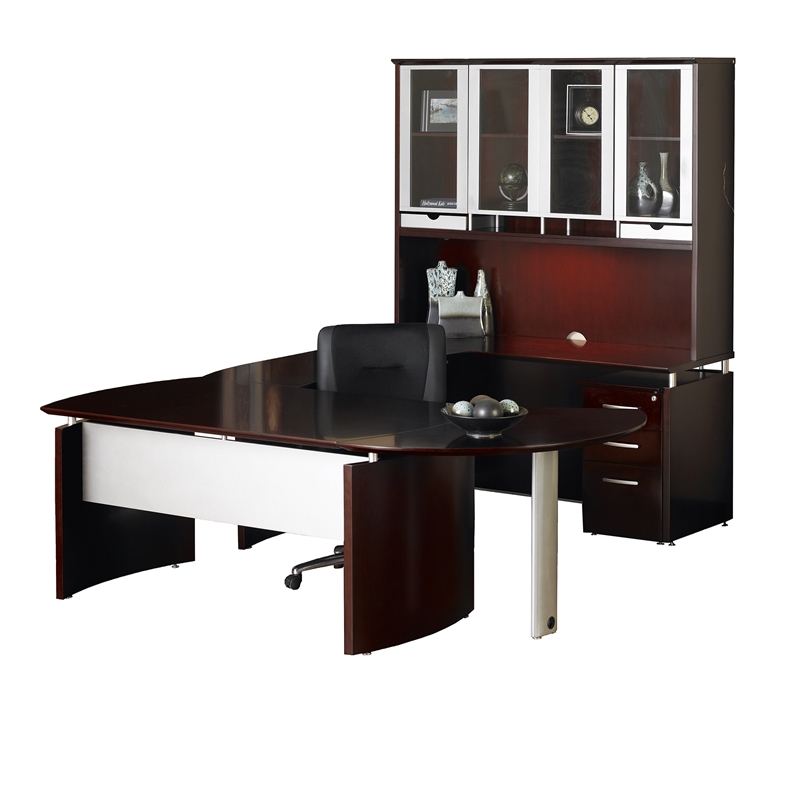 Mayline Napoli 63" Right U-Shaped Desk with Hutch in Mahogany - Walmart ...