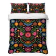 Abstract Boho Flower Floral on Black 3 Pieces Quilt Set,1 Quilt with 2 ...