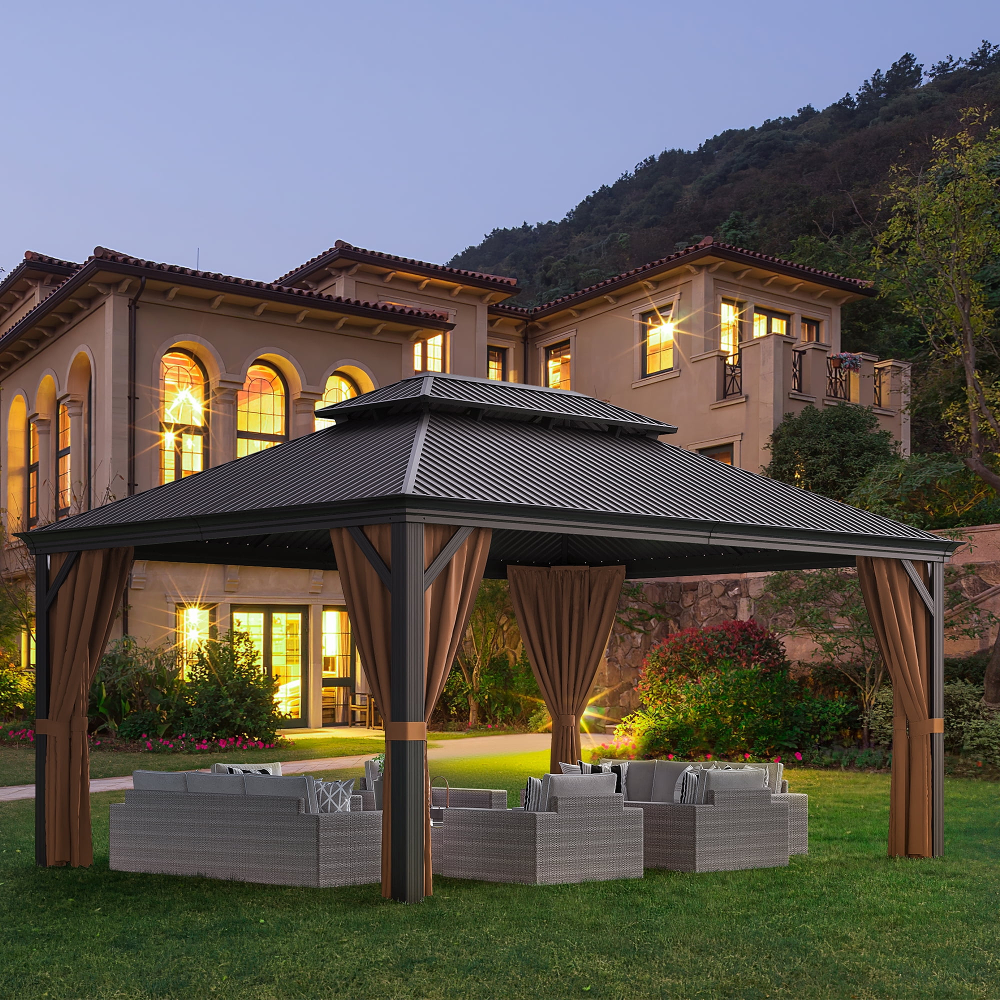 Devoko 12' x 16' Hardtop Gazebo Outdoor Galvanized Steel Metal Double ...