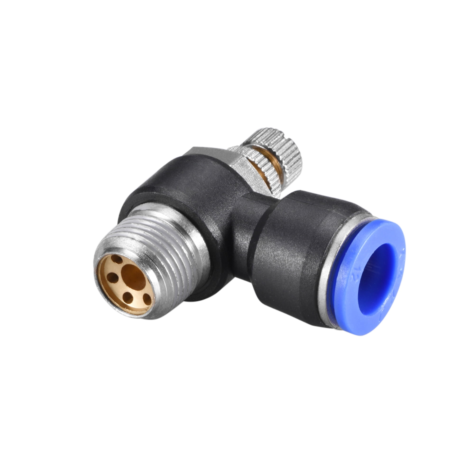 Push-to-Connect Air Flow Control Valve, Elbow, 15/32" Tube OD x 3/8" G ...