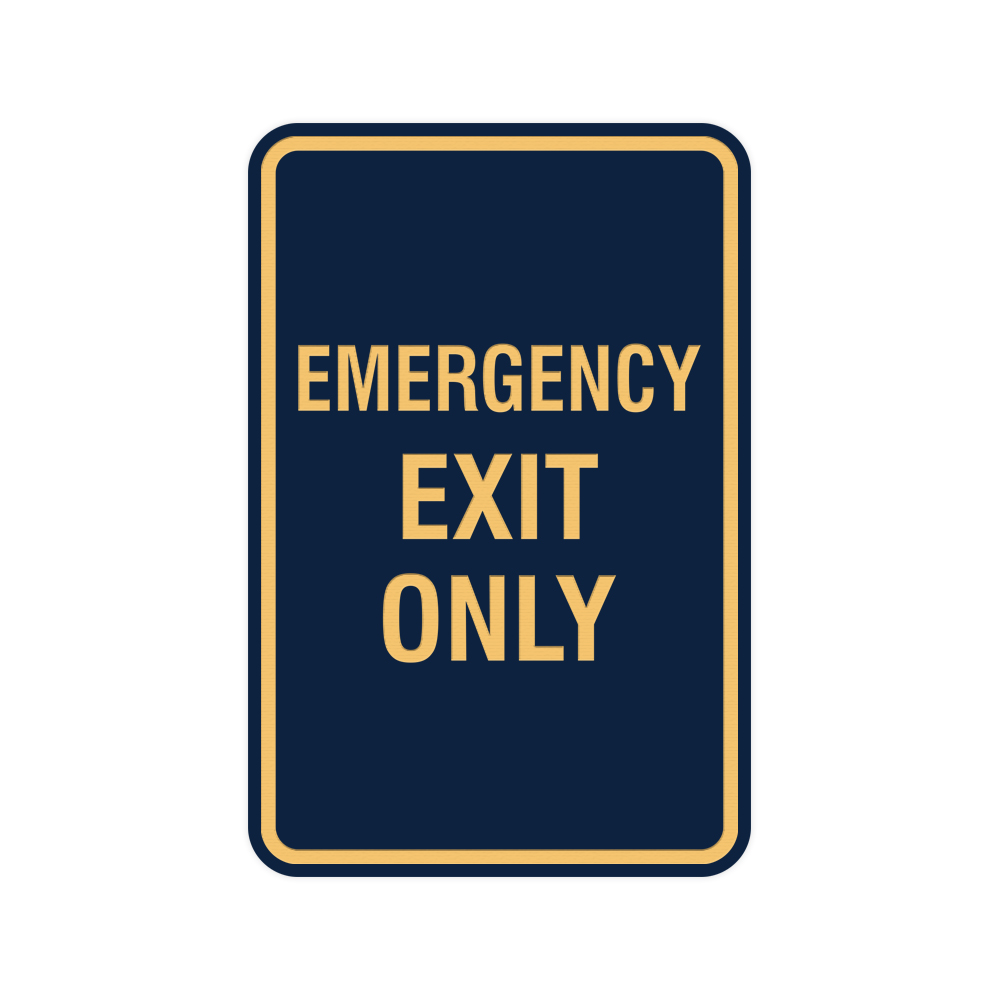Portrait Round Emergency Exit Only Sign (Navy Blue/Gold) - Medium 5" x ...