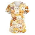 AHMOMEI Stretchy Cartoon Animal Print Scrub Tops V Neck Short Sleeve ...