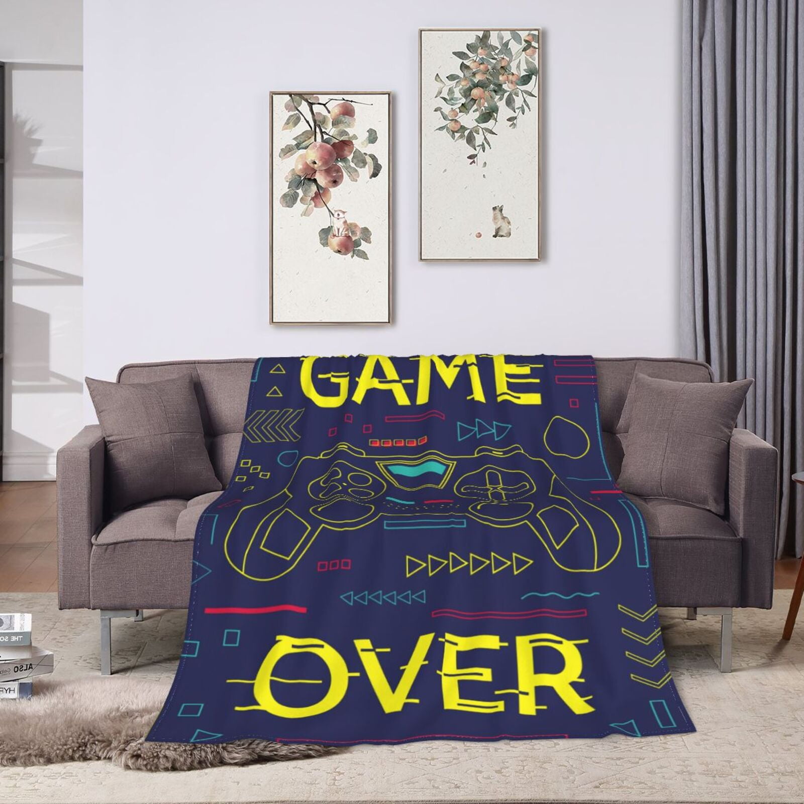 ZNDUO Blue Yellow Game Over Pattern Throw Blanket, Lightweight Cozy ...