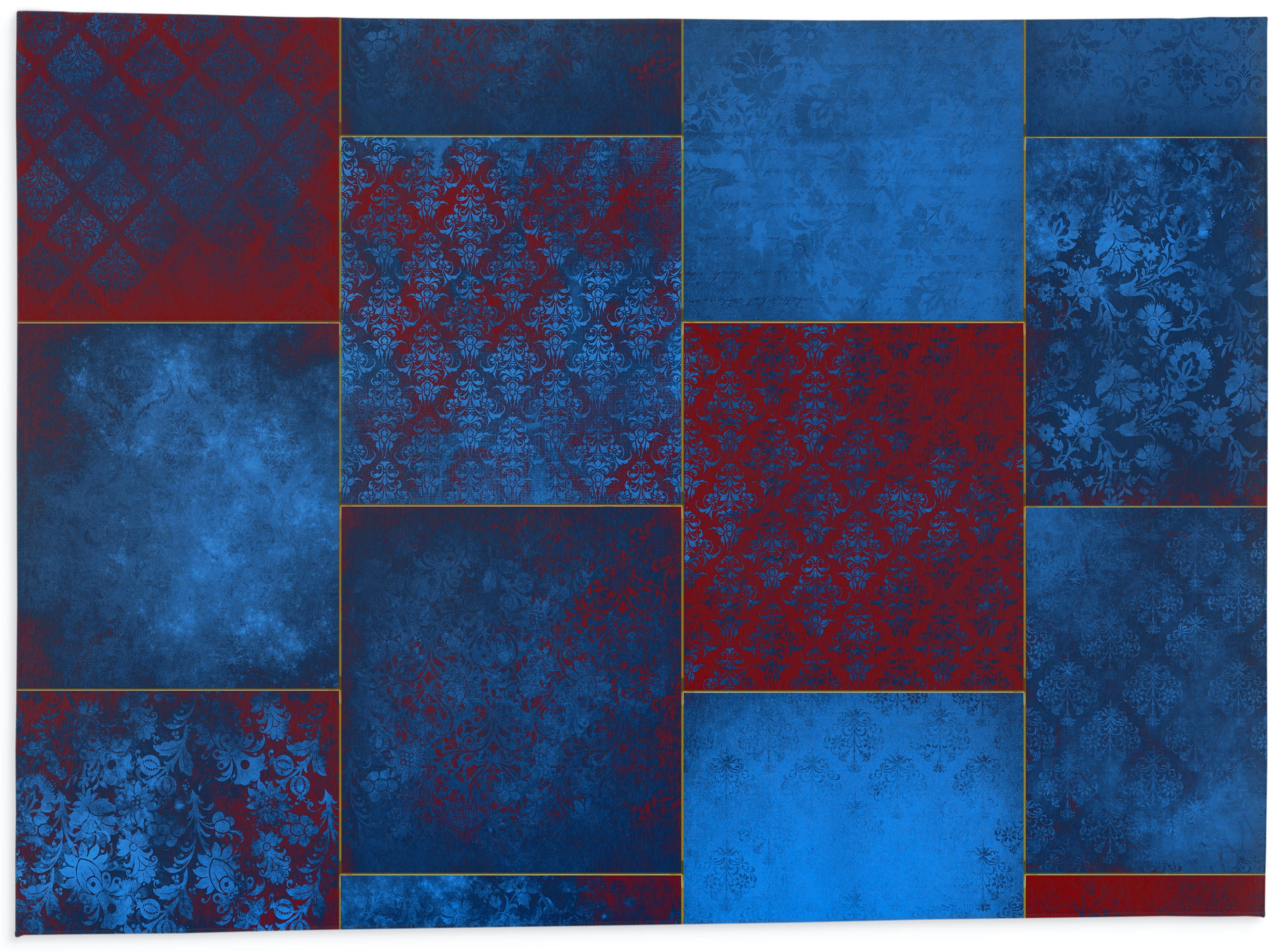 Eclectic Bohemian Patchwork Blue and Red Kitchen Mat by Kavka Designs ...