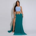 Black High-Slit Evening Gown With Metallic Ring Waist Detail And Halter ...