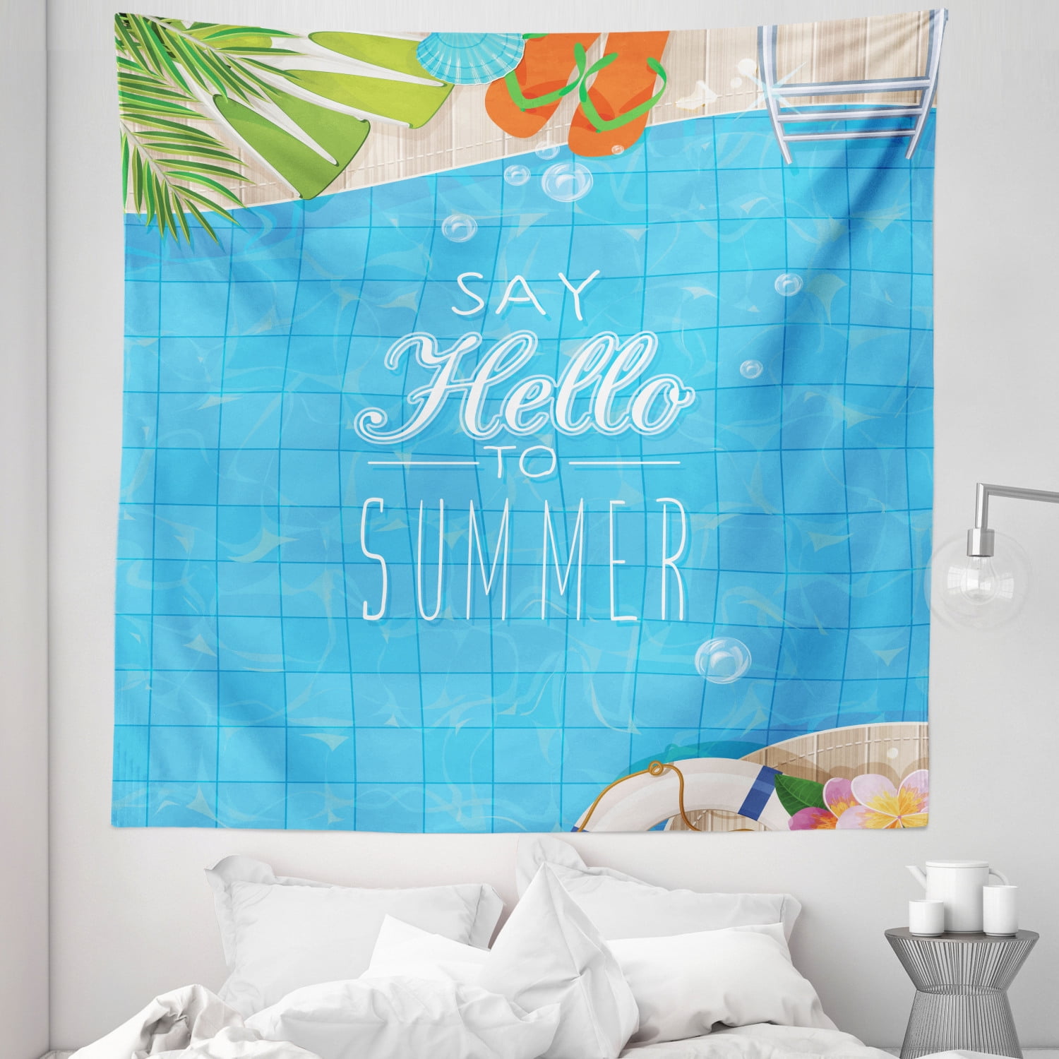 Hello Summer Tapestry, Top View of Swimming Pool with Clean Water Flip ...