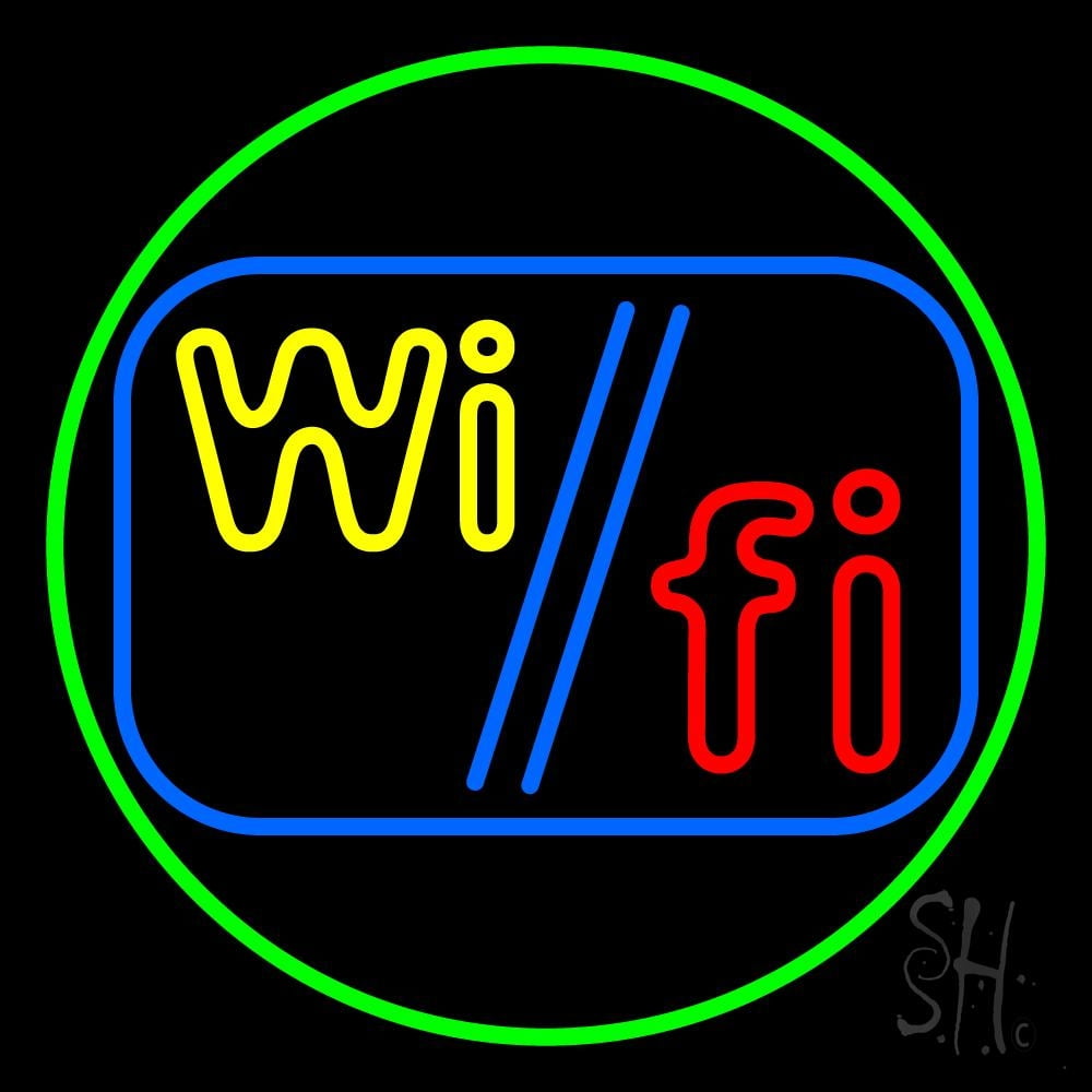 Wi Fi With Green Oval LED Neon Sign 18 x 18 - inches, Clear Edge Cut ...
