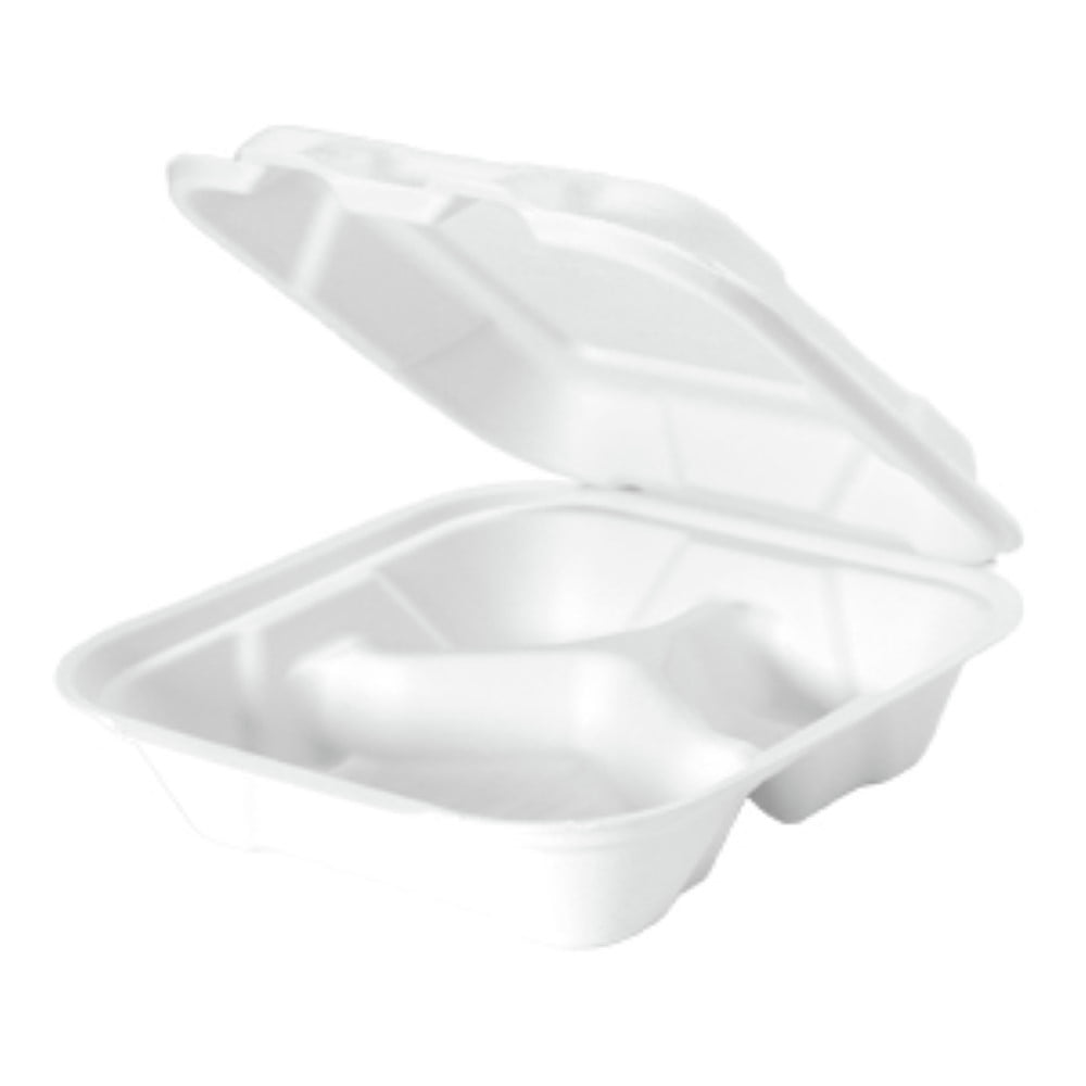 8 in. x 8 in. x 2.75 in. Compostable Hinged 3-Compartment Container ...
