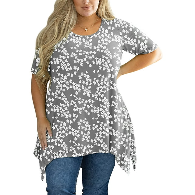 SHOWMALL Plus Size Tunic Tops for Women Clothes Short Sleeve Grey ...