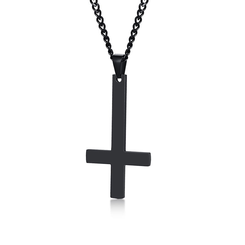 Inverted Cross Necklace, Stainless Steel Black Cross of Saint Peter ...