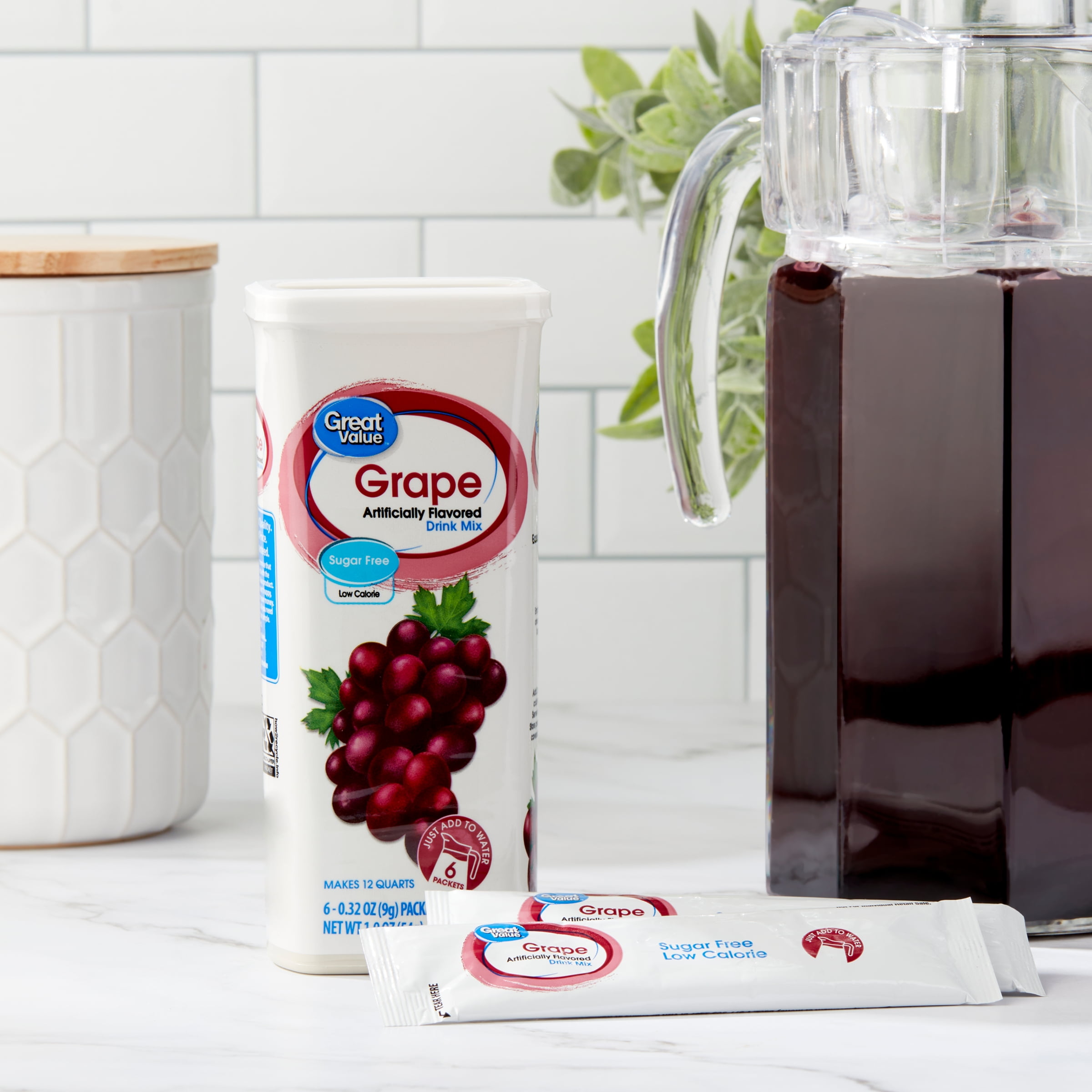 Buy Great Value Sugar-Free Drink Mix, Grape, 0.32 oz, 6 Count Online at ...