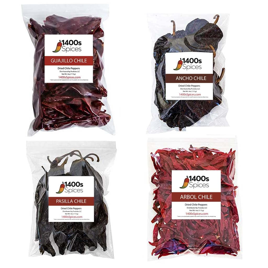 Buy Dried Chiles Peppers 4 Pack Bundle - Chile Guajillo Stemless, Ancho ...