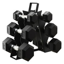 BalanceFrom 100LB Rubber Coated Hex Dumbbell Weight Set with A-Frame ...