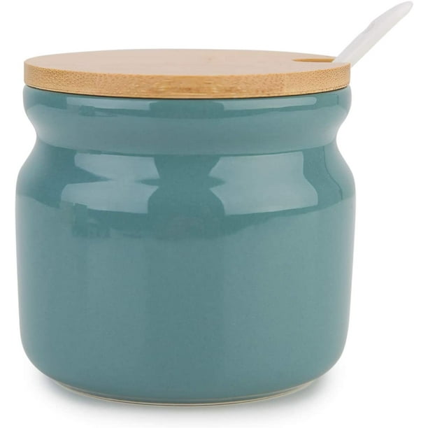 Azucarero de cerámica 230ml Porcelana con tapa y cuchara, tarro de especias para azúcar, sal ...