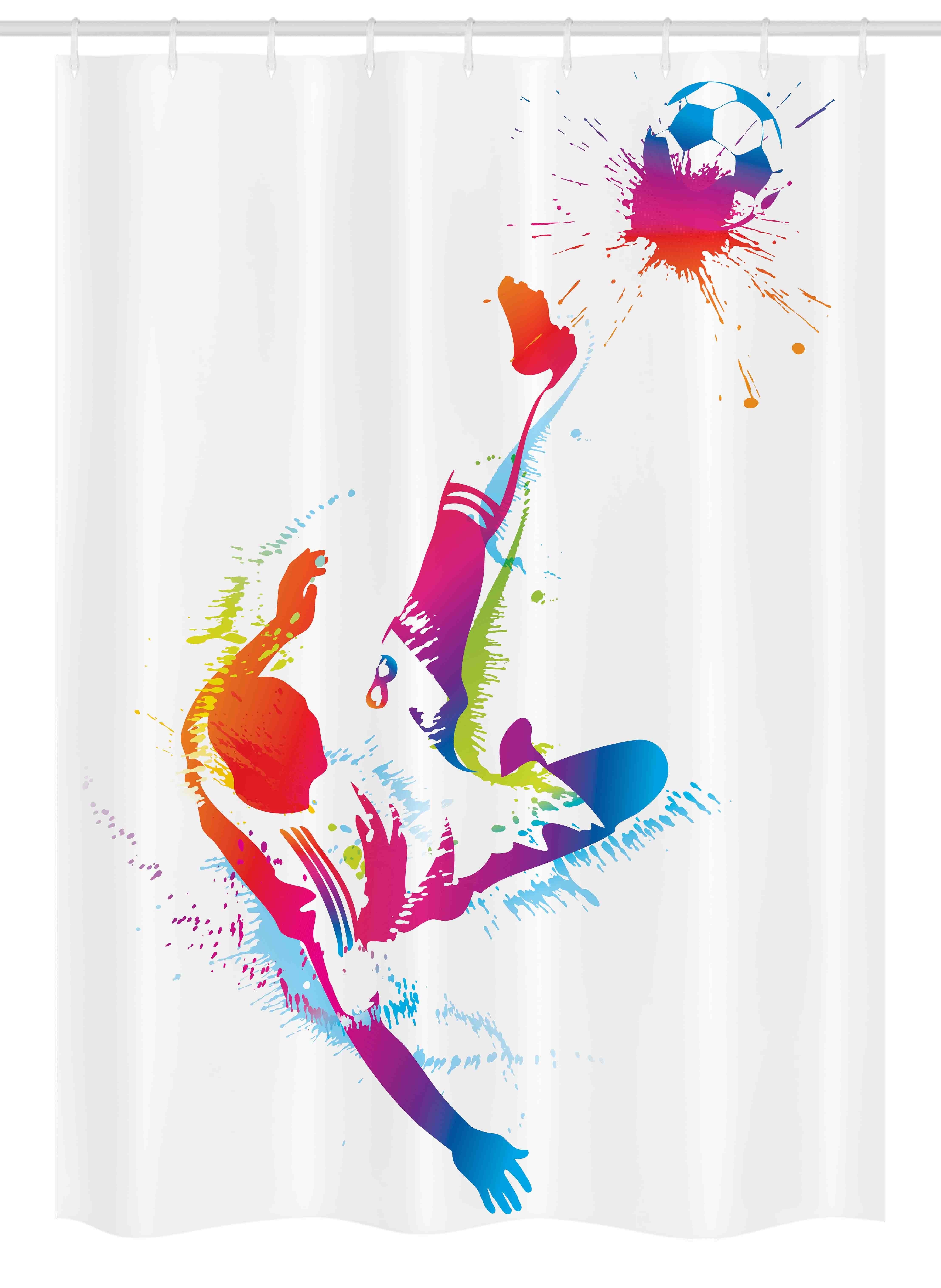 Soccer Stall Shower Curtain, Soccer Man Kicks the Ball in the Air ...