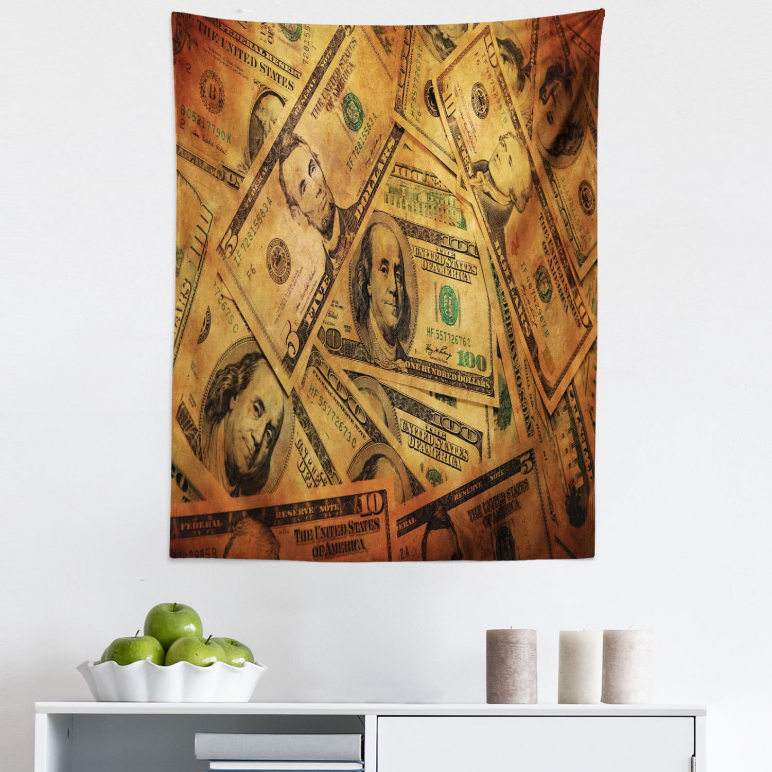 Money Tapestry, Grunge Style Background with Fiver Sawbuck and Century ...