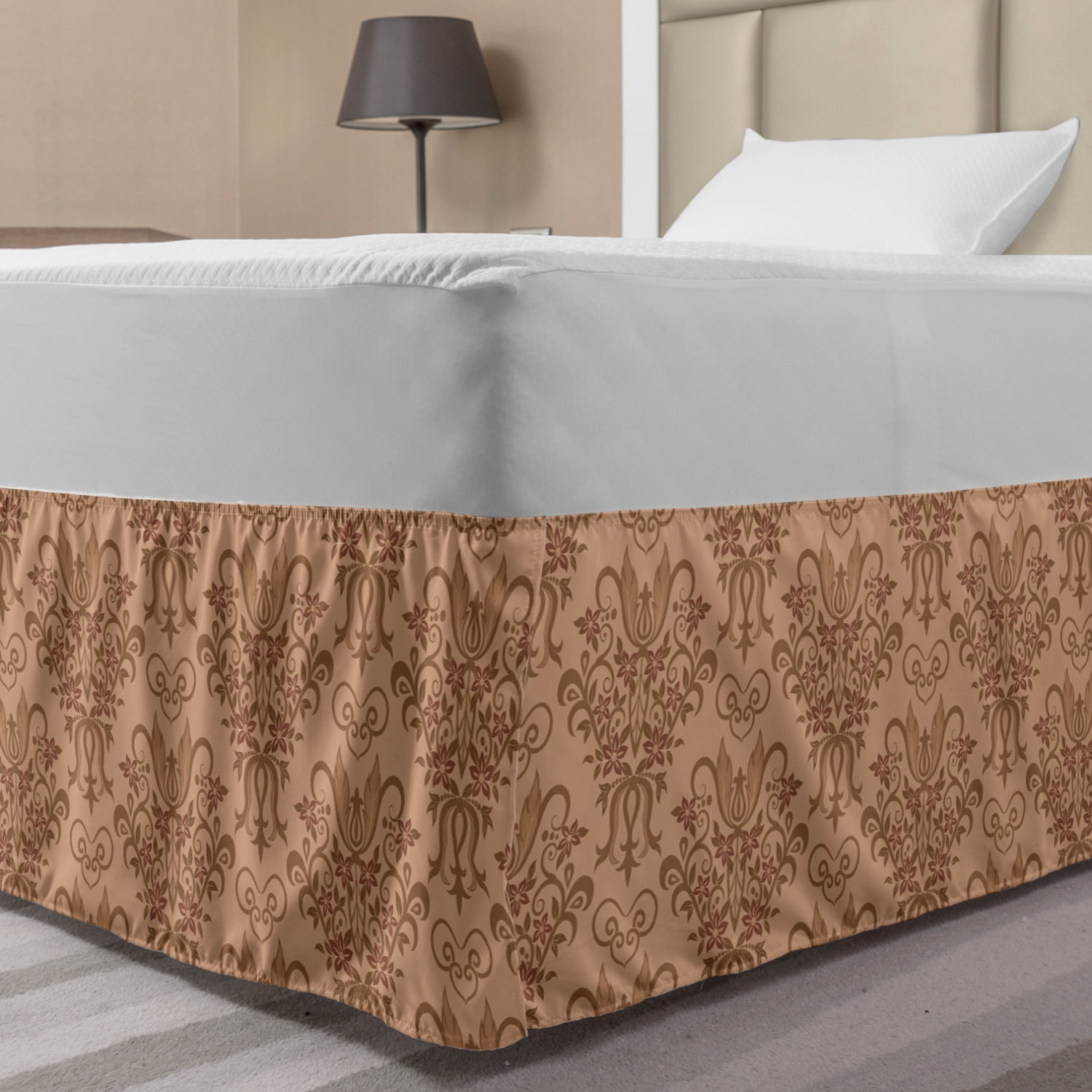 Autumn Damask Bed Skirt, Vintage Theme Repeated Flower Shapes in Pastel ...