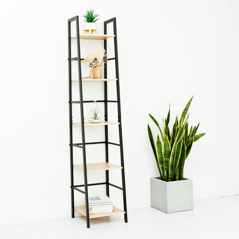 C Hopetree Ladder Shelf Bookcase 5 Tier Corner Display Bookshelf Black Metal Frame Walmart