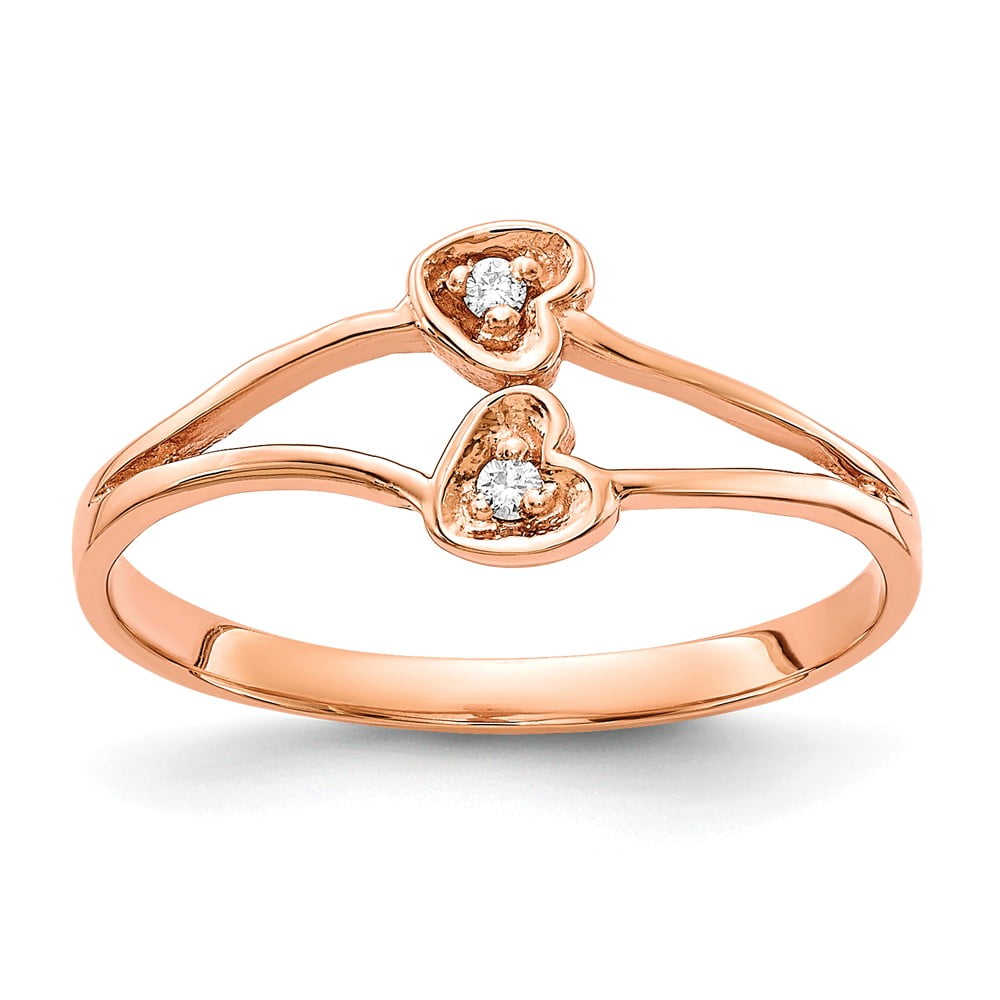 Solid 14k Rose Gold Diamond heart Ring Band Size 7.5 (.02 cttw ...