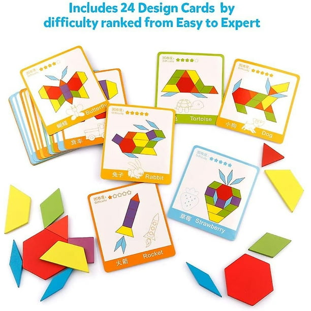 Wooden Pattern Blocks Set 130pcs Geometric Manipulative Color Shape Puzzle Graphical Early ...