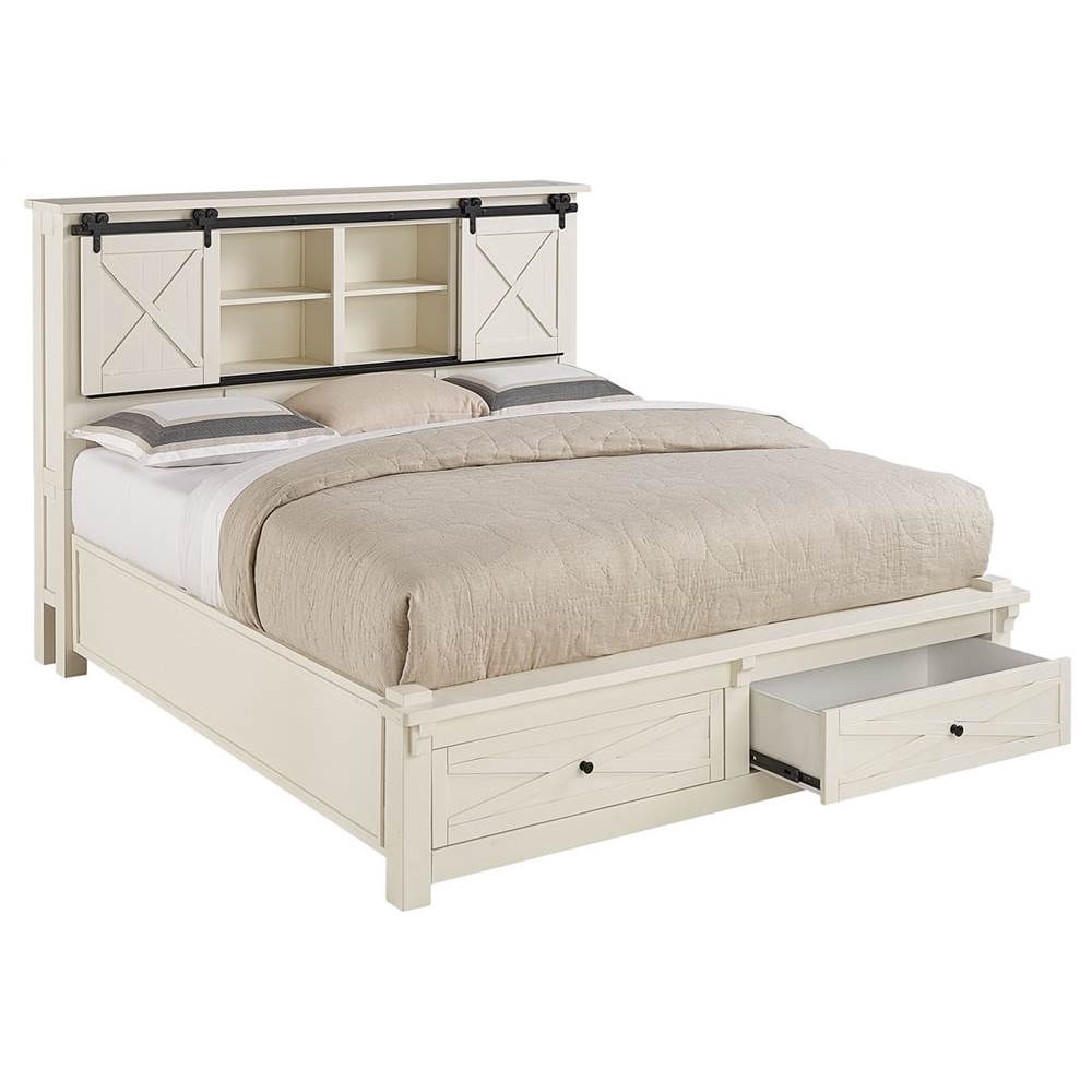 Storage Bed with Integrated Bench in White Finish (Queen: 96.25 in. L x ...